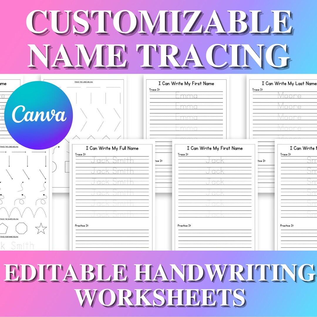 Editable Canva Name Tracing Worksheet, Personalized Preschool Writing ...