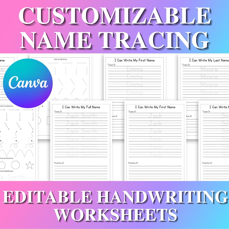 Editable Canva Name Tracing Worksheet, Personalized Preschool Writing ...