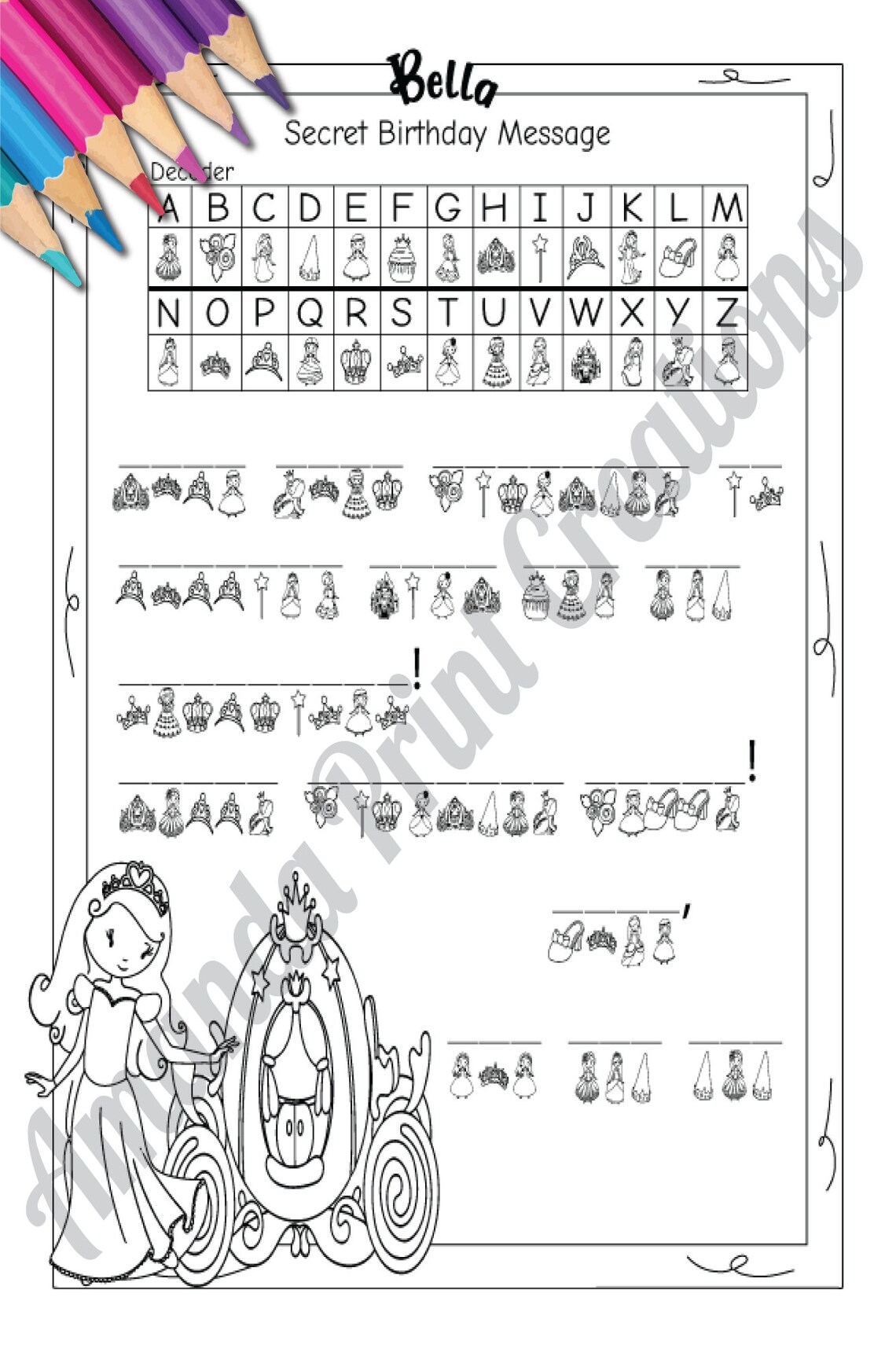 Personalized Princess Themed Birthday Message Decoder for - Etsy