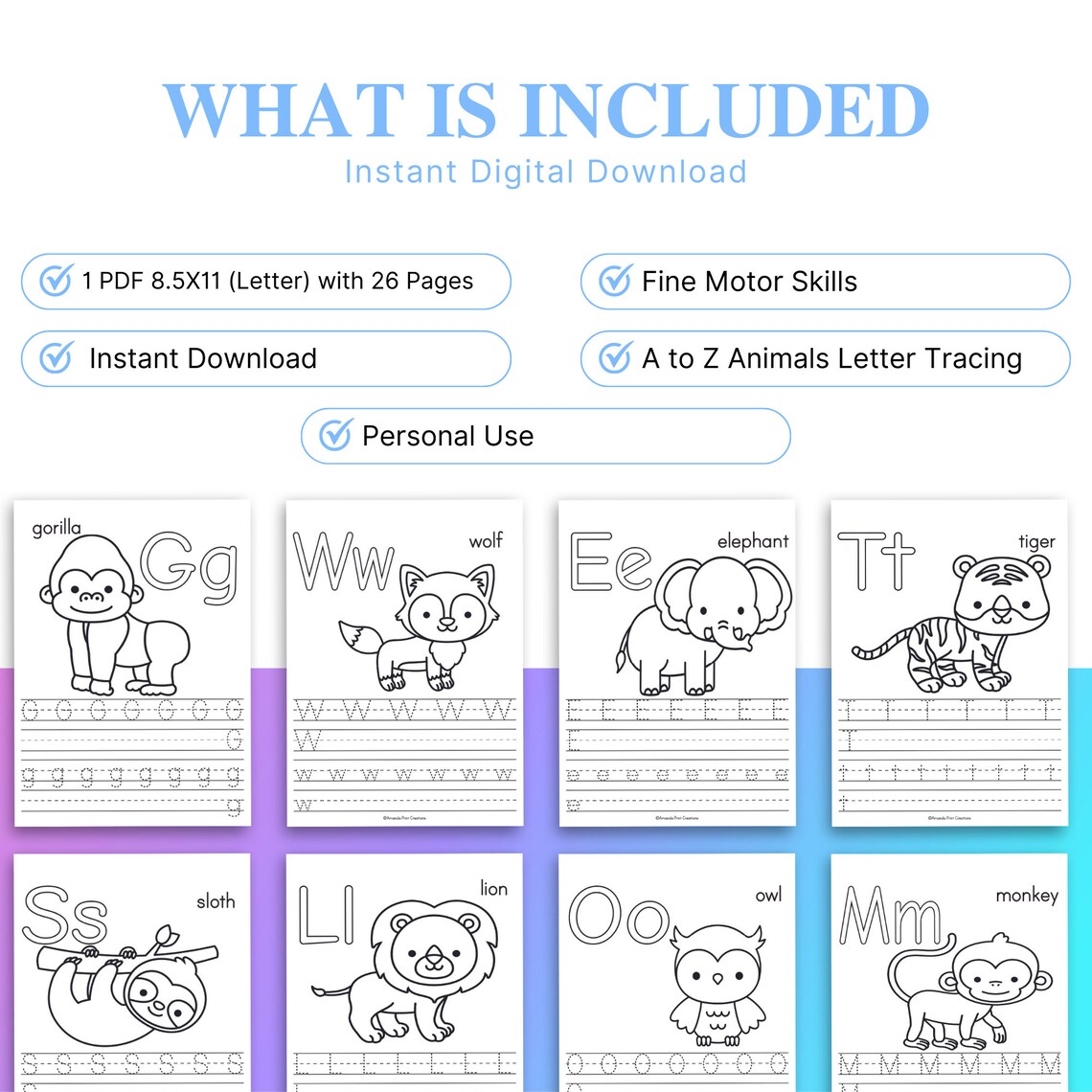 A to Z Letter Tracing Animal Coloring Pages /preschool Handwriting ...