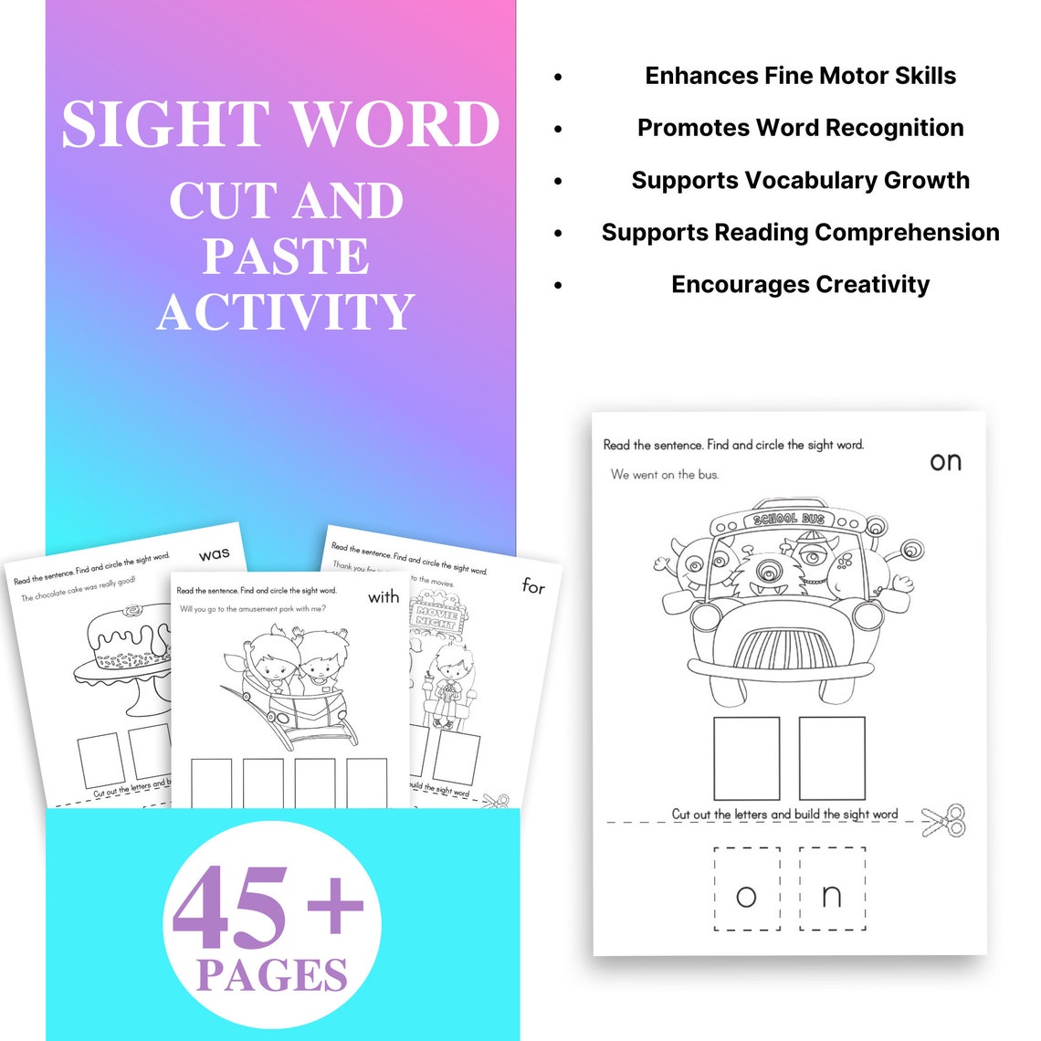 Sight Word Cut and Paste Activity, 50 Fry Sight Word Worksheets for ...