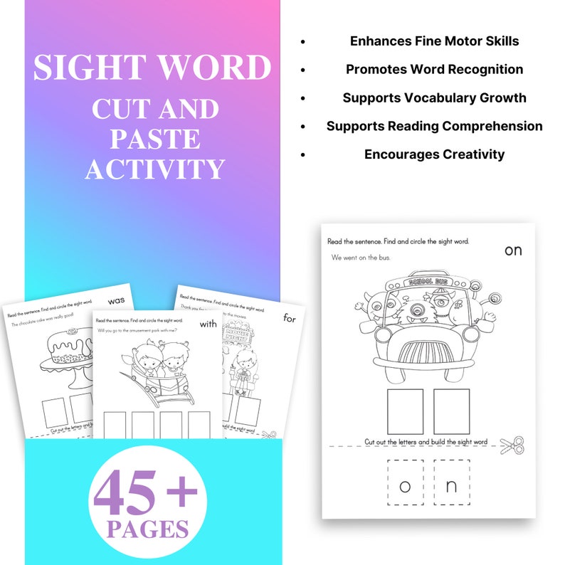 Sight Word Cut and Paste Activity, 50 Fry Sight Word Worksheets for ...