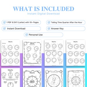 Telling Time Quarter Hour After Worksheets / Clock Practice for Kids ...