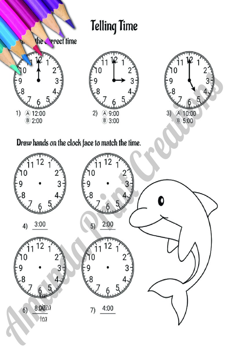 Telling Time to the Hour Worksheets / Clock Practice for Kids - Etsy
