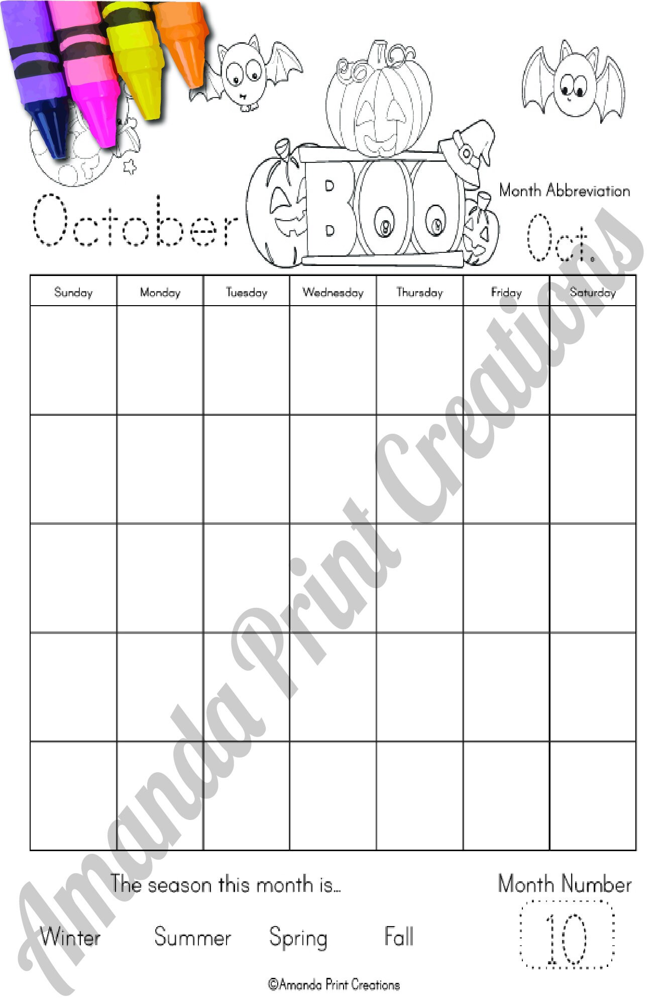 Undated Monthly Calendar for Kids, Calendar Practice for Kids, Undated ...