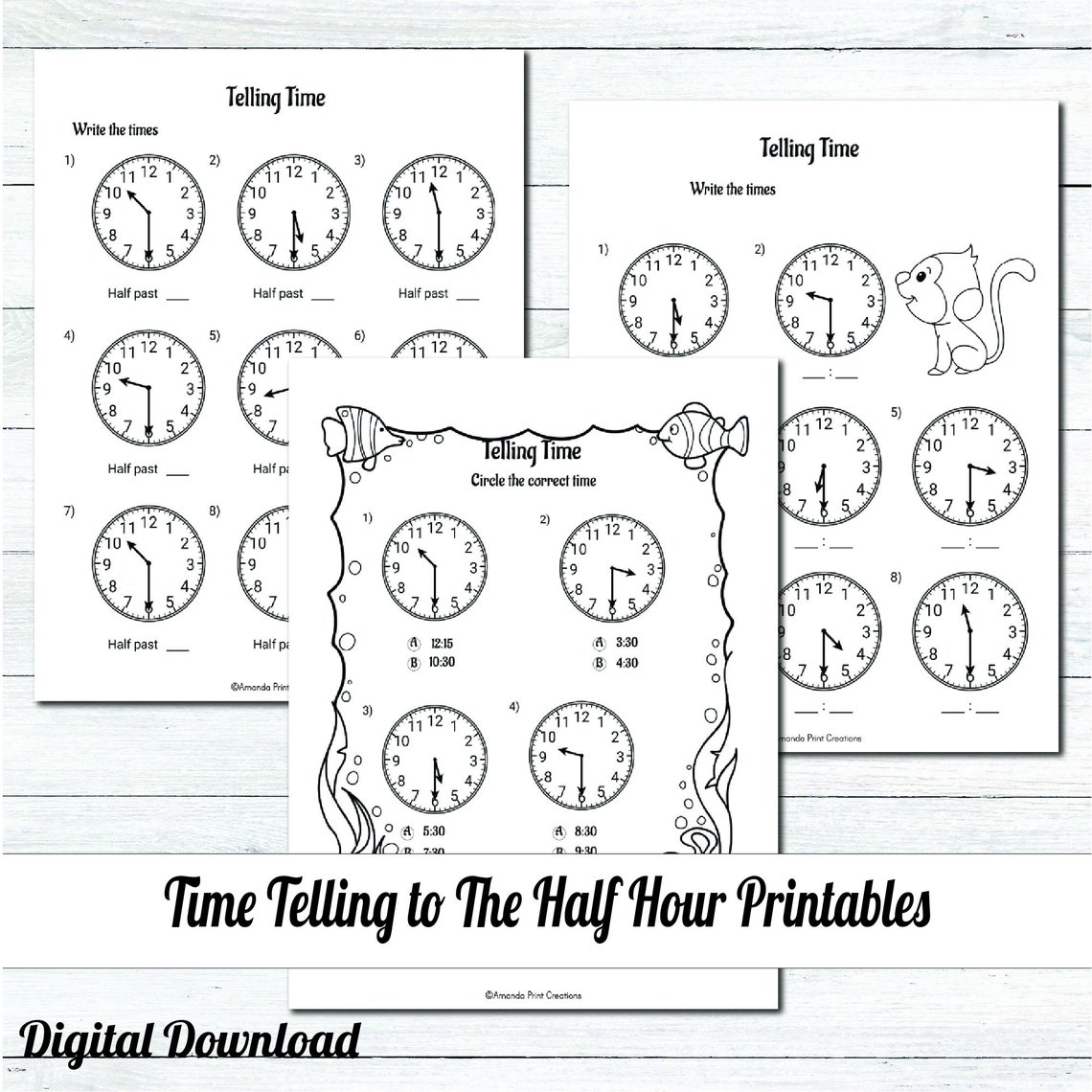 Telling Time to the Half Hour Worksheets / Clock Practice for Kids ...