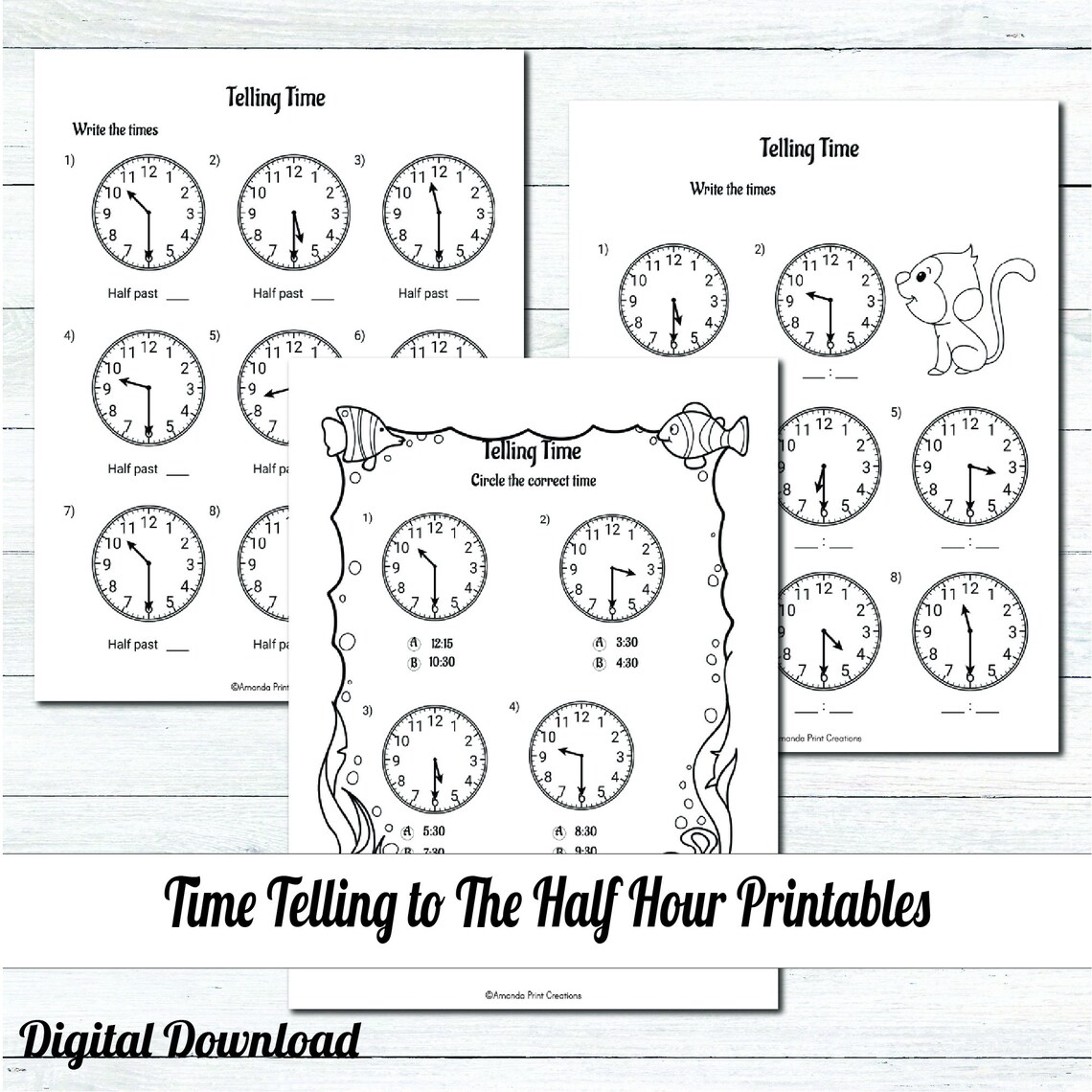 Telling Time To The Half Hour Worksheets Clock Practice For Kids