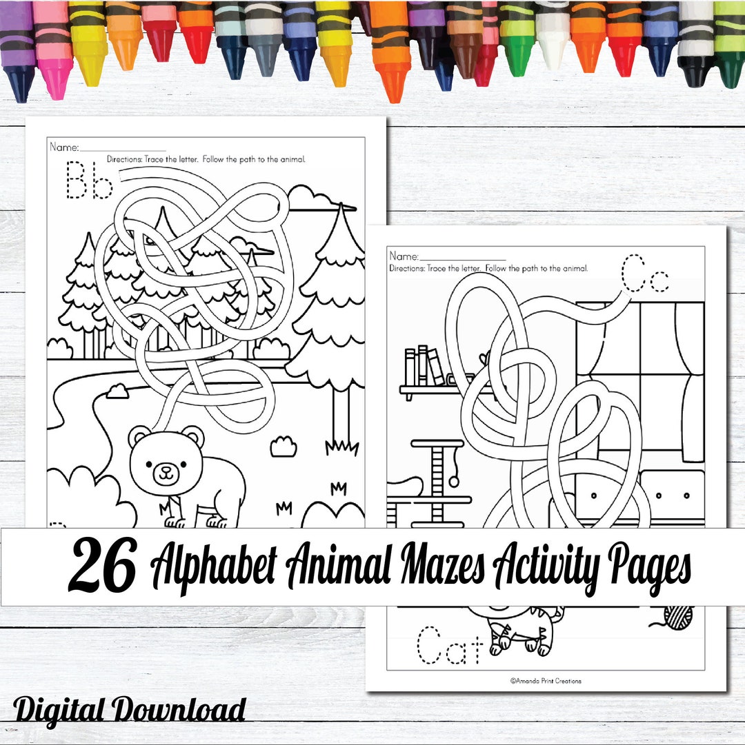 Alphabet Animal Mazes Activity Pages for Kids Kids Maze - Etsy