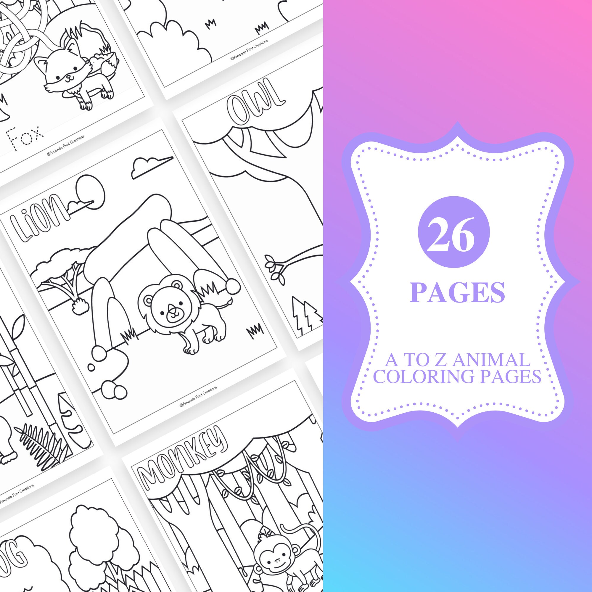 A-Z Animal Coloring Pages for Kids, Printable Alphabet Coloring Sheets ...