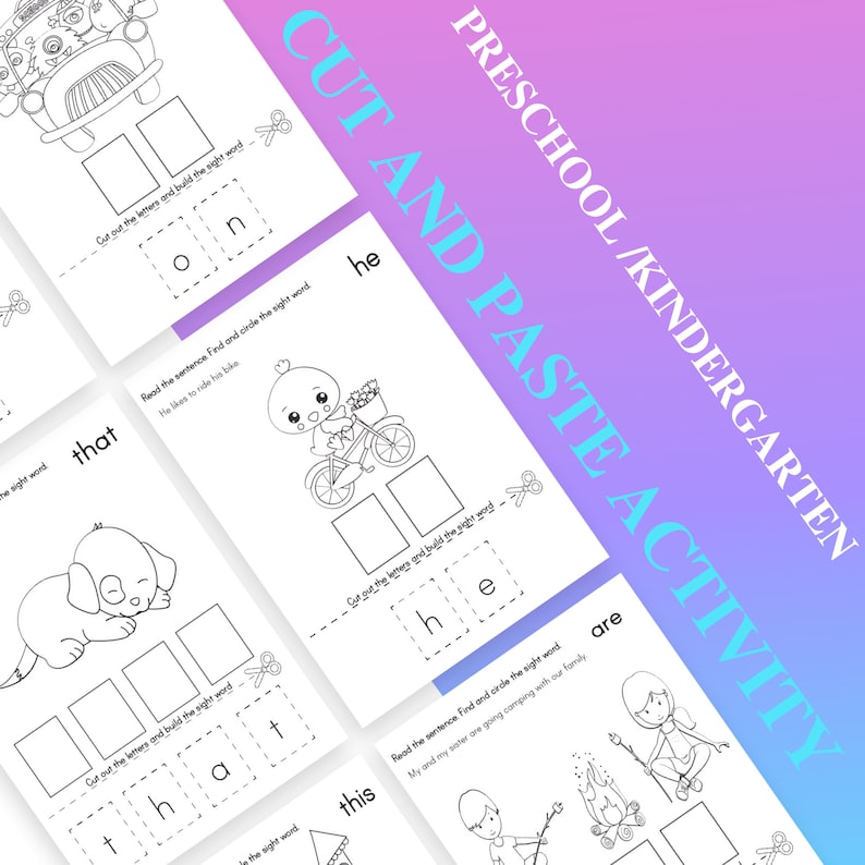 Sight Word Cut and Paste Activity, 50 Fry Sight Word Worksheets for ...