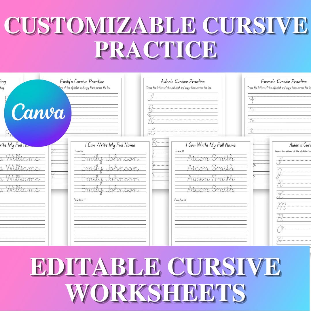 Editable Canva Cursive Name Tracing Worksheets, Personalized Alphabet ...