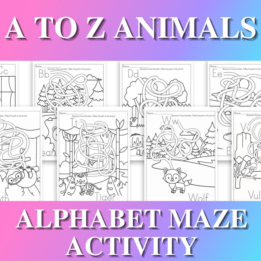 Alphabet Animal Mazes Activity Pages for Kids, Kids Maze Printable - Etsy