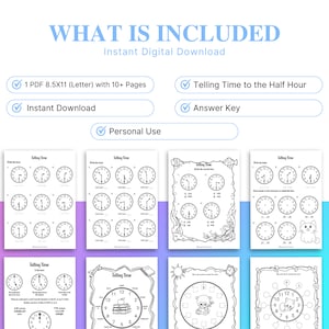 Telling Time to the Half Hour Worksheets / Clock Practice for Kids ...
