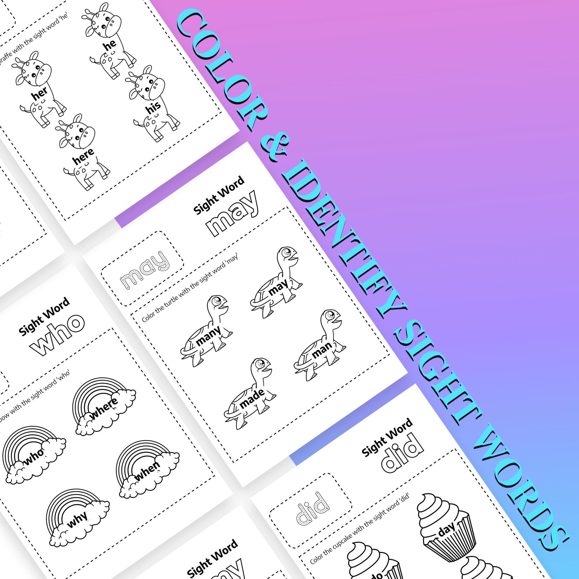 100 Fry Sight Word Coloring Pages | Preschool Kindergarten Printable ...