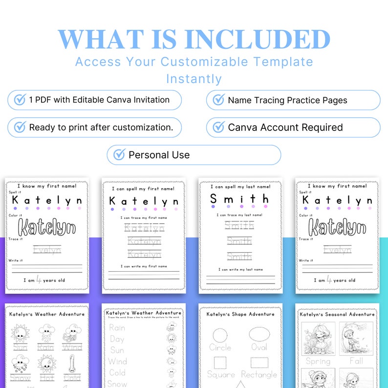 Editable Canva Name Tracing Printable Personalized Worksheets for Kids ...