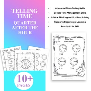 Telling Time Quarter Hour After Worksheets / Clock Practice for Kids ...