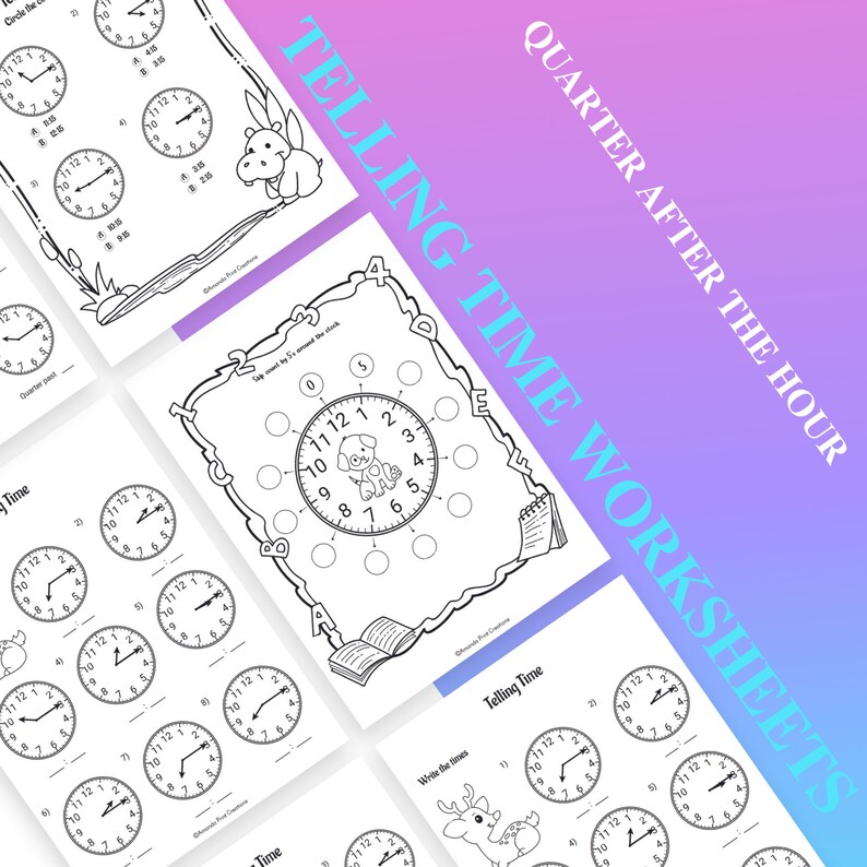 Telling Time Quarter Hour After Worksheets / Clock Practice for Kids ...