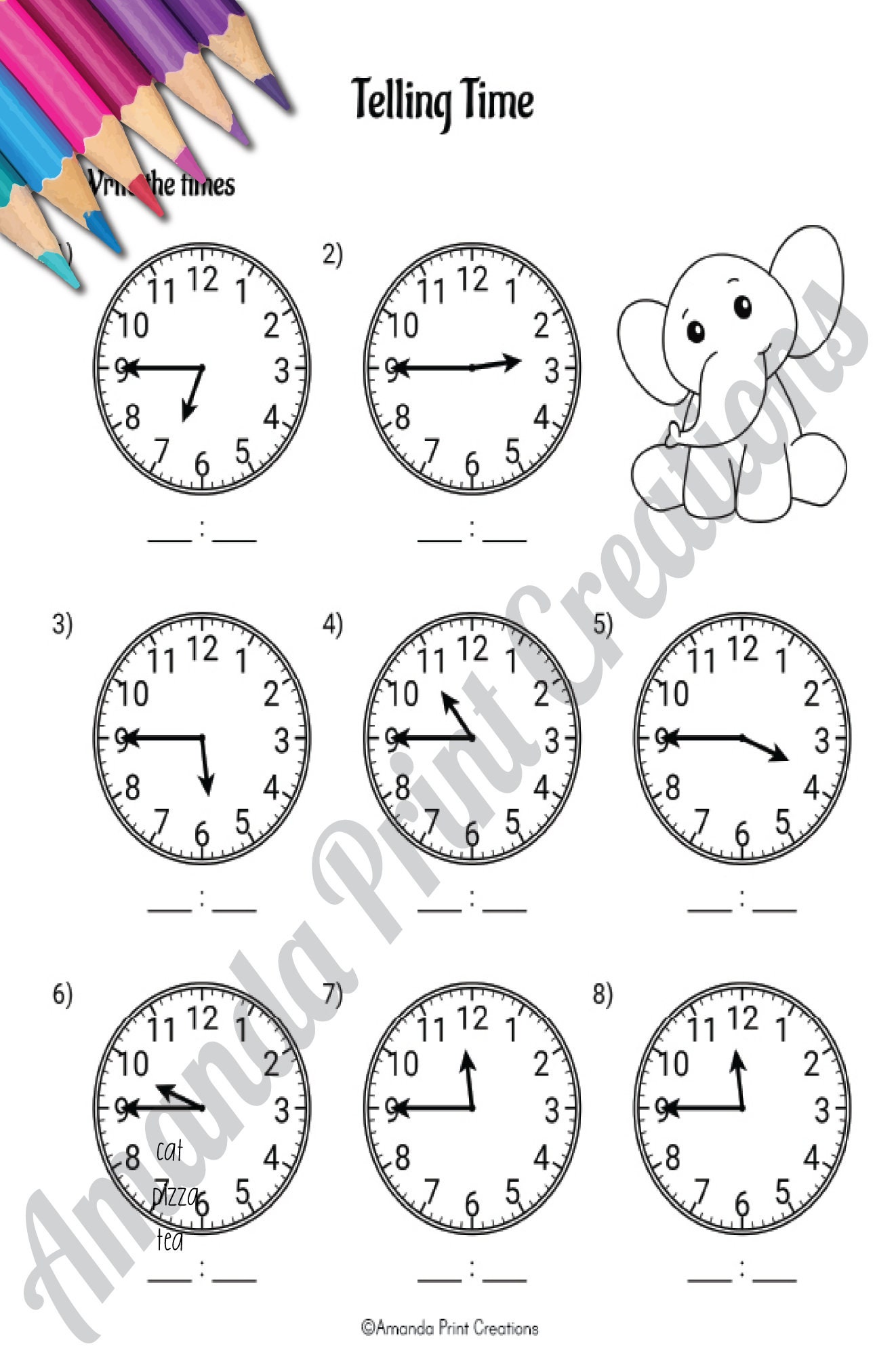 Telling Time Quarter to Hour Worksheets / Clock Practice for - Etsy