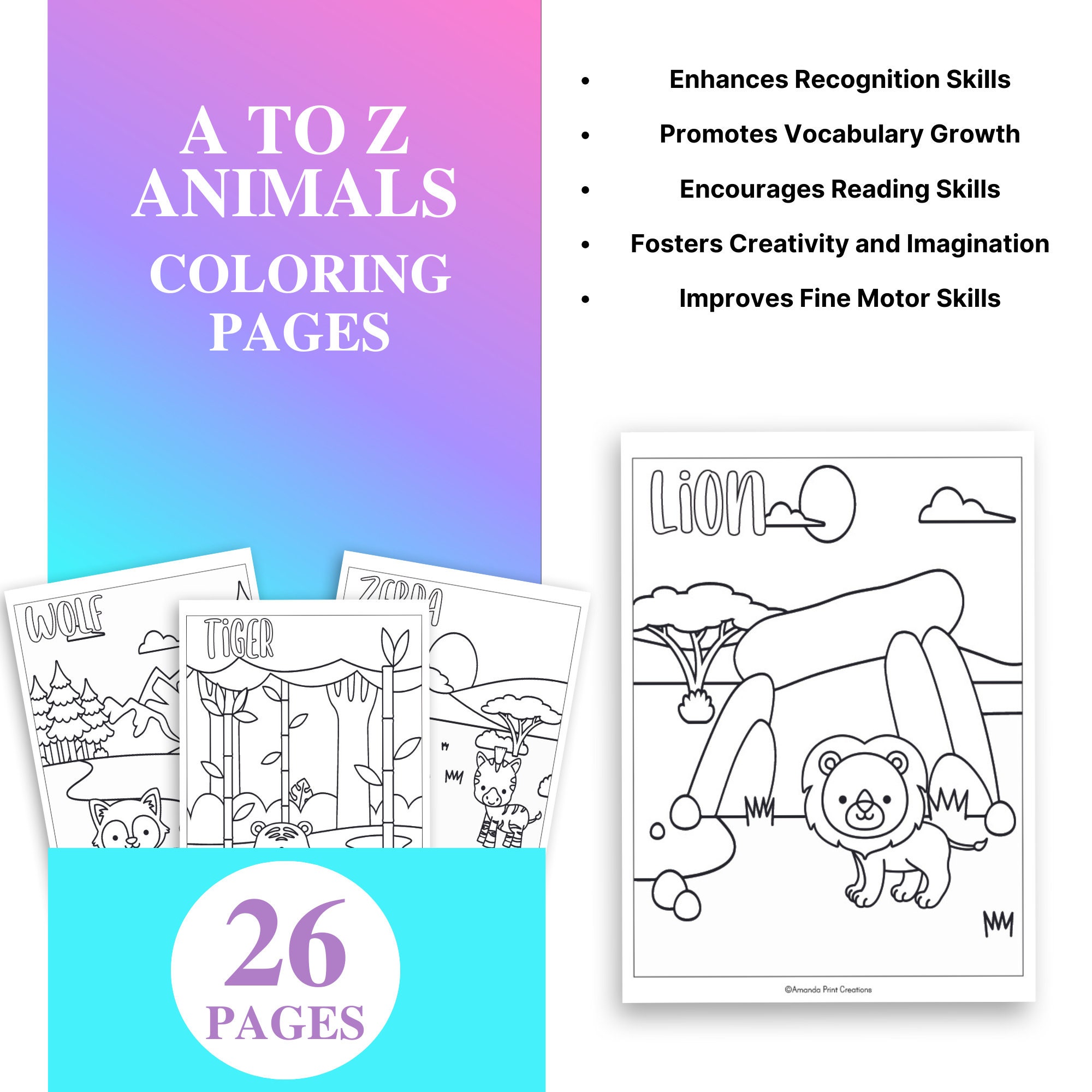 A-Z Animal Coloring Pages for Kids, Printable Alphabet Coloring Sheets ...