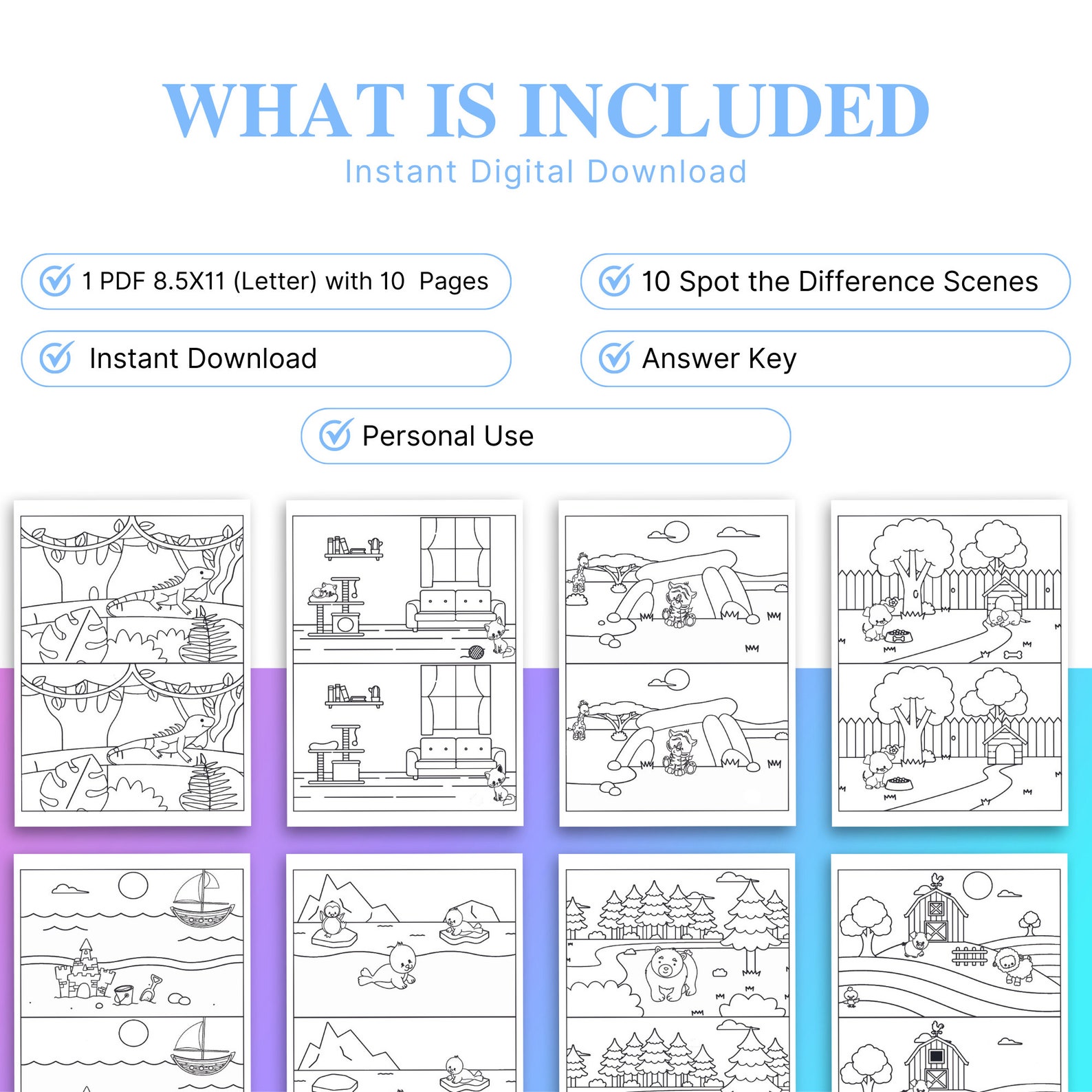 Spot the Difference Coloring Printable Pages for Children - Etsy