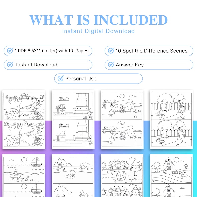 Spot the Difference Coloring Printable Pages for Children - Etsy