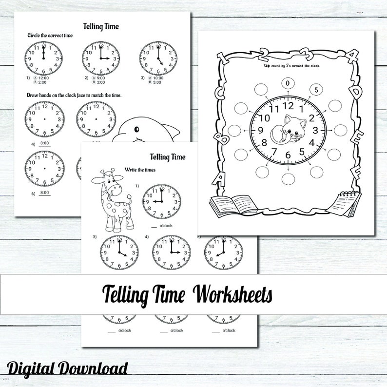 Telling Time to the Hour Worksheets / Clock Practice for Kids - Etsy