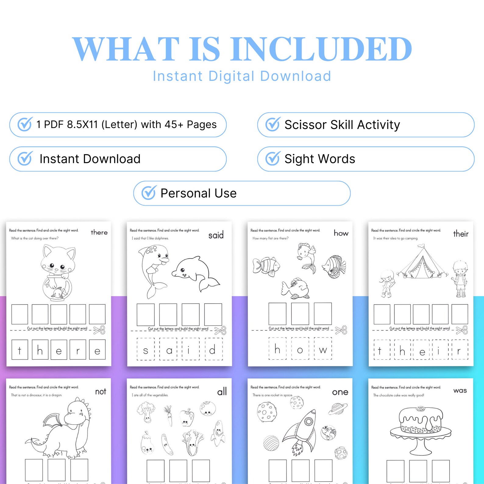 Sight Word Cut and Paste Activity, 50 Fry Sight Word Worksheets for ...