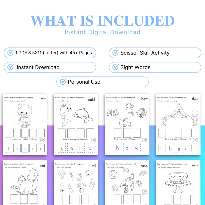 Sight Word Cut and Paste Activity, 50 Fry Sight Word Worksheets for ...