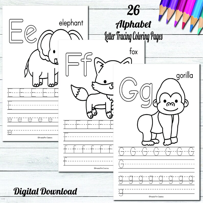 A to Z Letter Tracing Animal Coloring Pages /preschool - Etsy