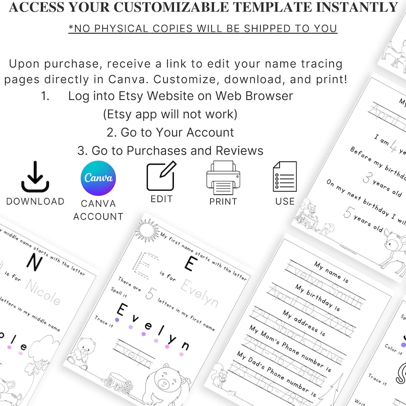 Editable Canva Name Tracing Worksheet - Preschool Handwriting Practice ...