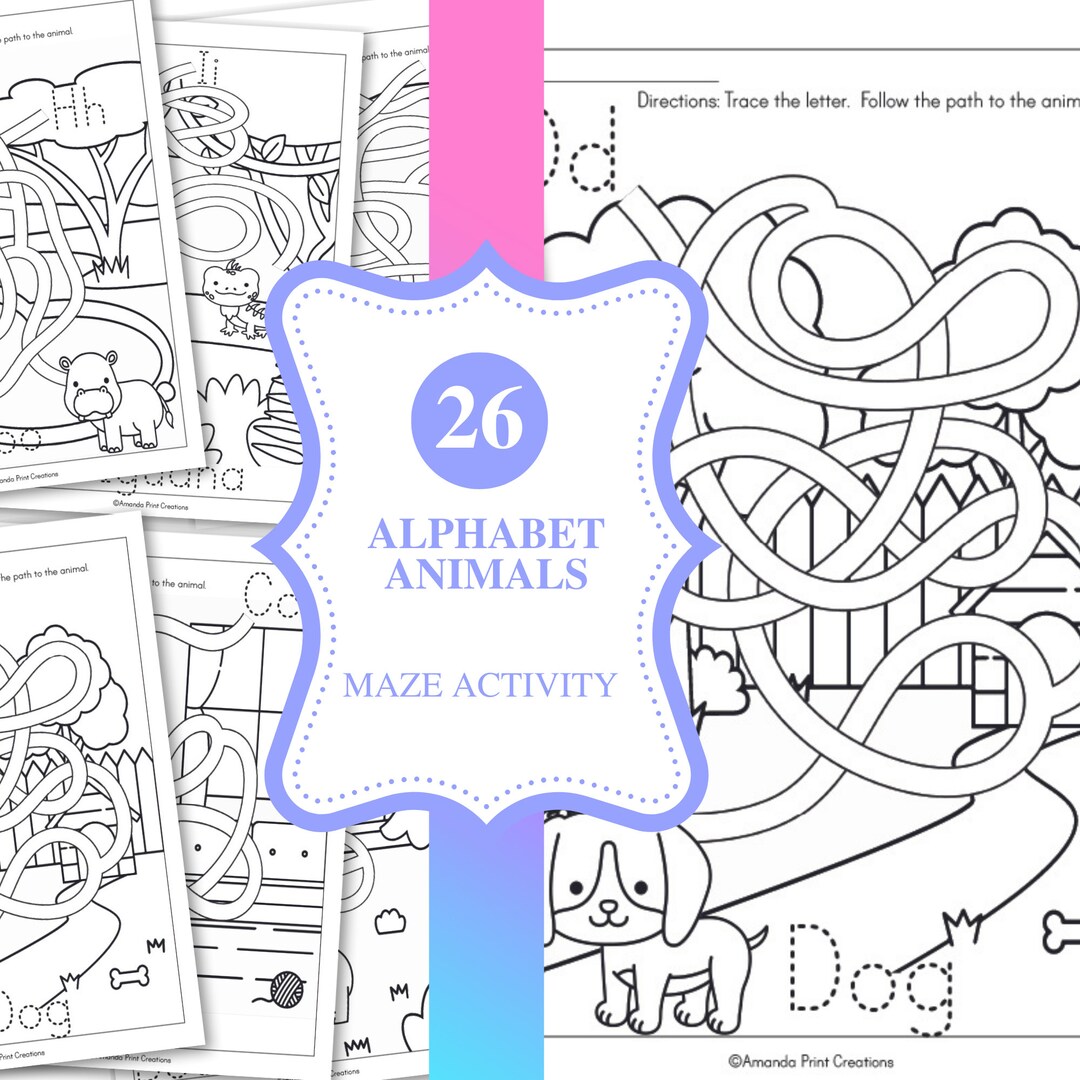 Alphabet Animal Mazes Activity Pages for Kids, Kids Maze Printable - Etsy