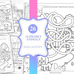 Alphabet Animal Mazes Activity Pages for Kids, Kids Maze Printable - Etsy