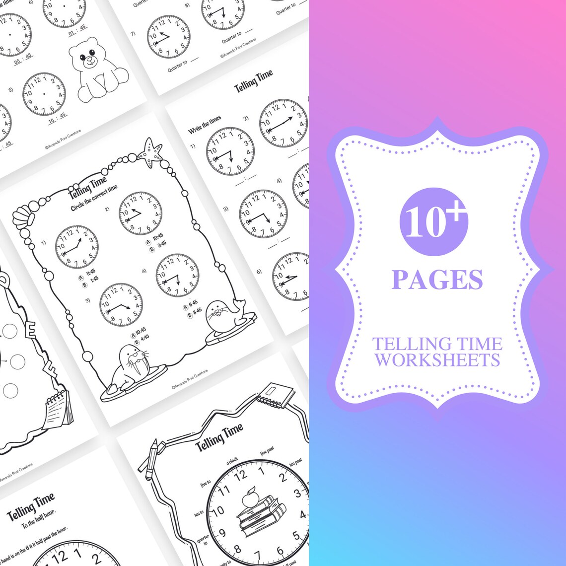 Telling Time Quarter to Hour Worksheets / Clock Practice for Kids ...