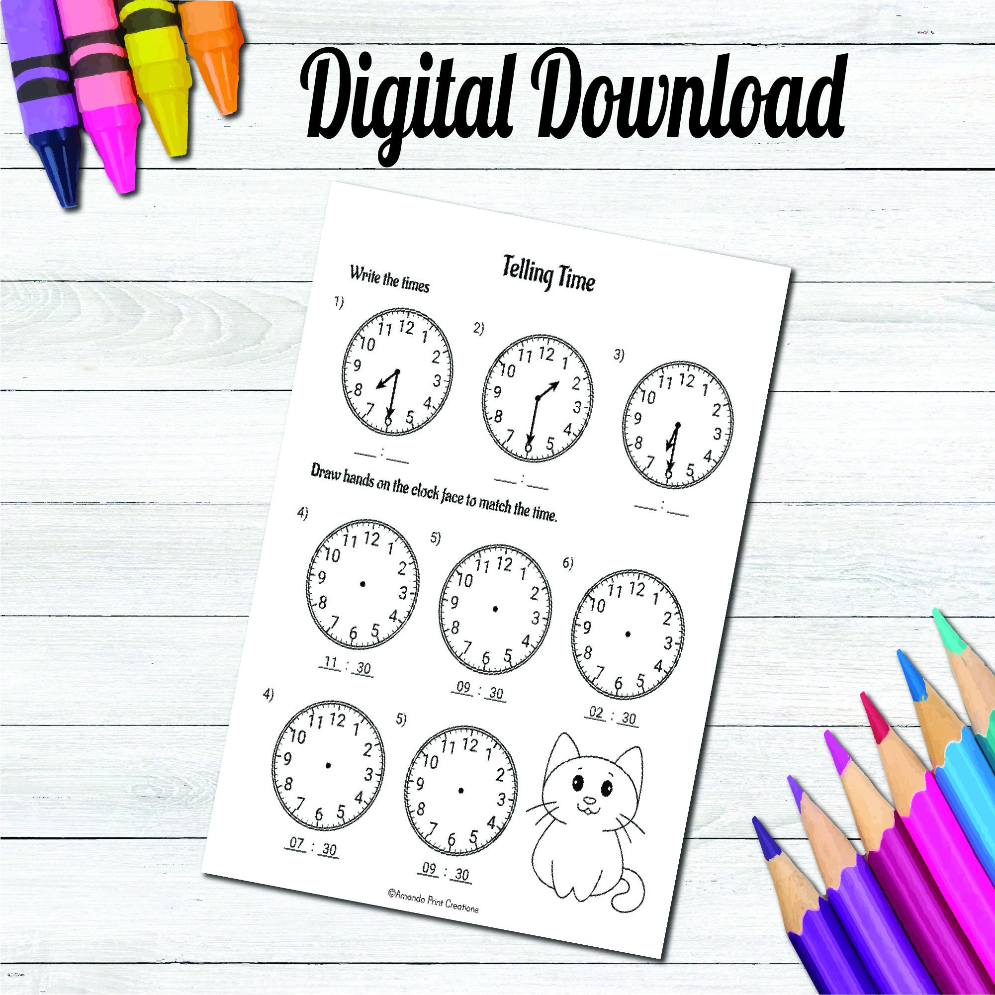 Telling Time to the Half Hour Worksheets / Clock Practice for Kids ...