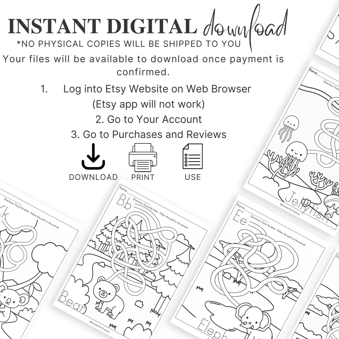 Alphabet Animal Mazes Activity Pages for Kids, Kids Maze Printable - Etsy