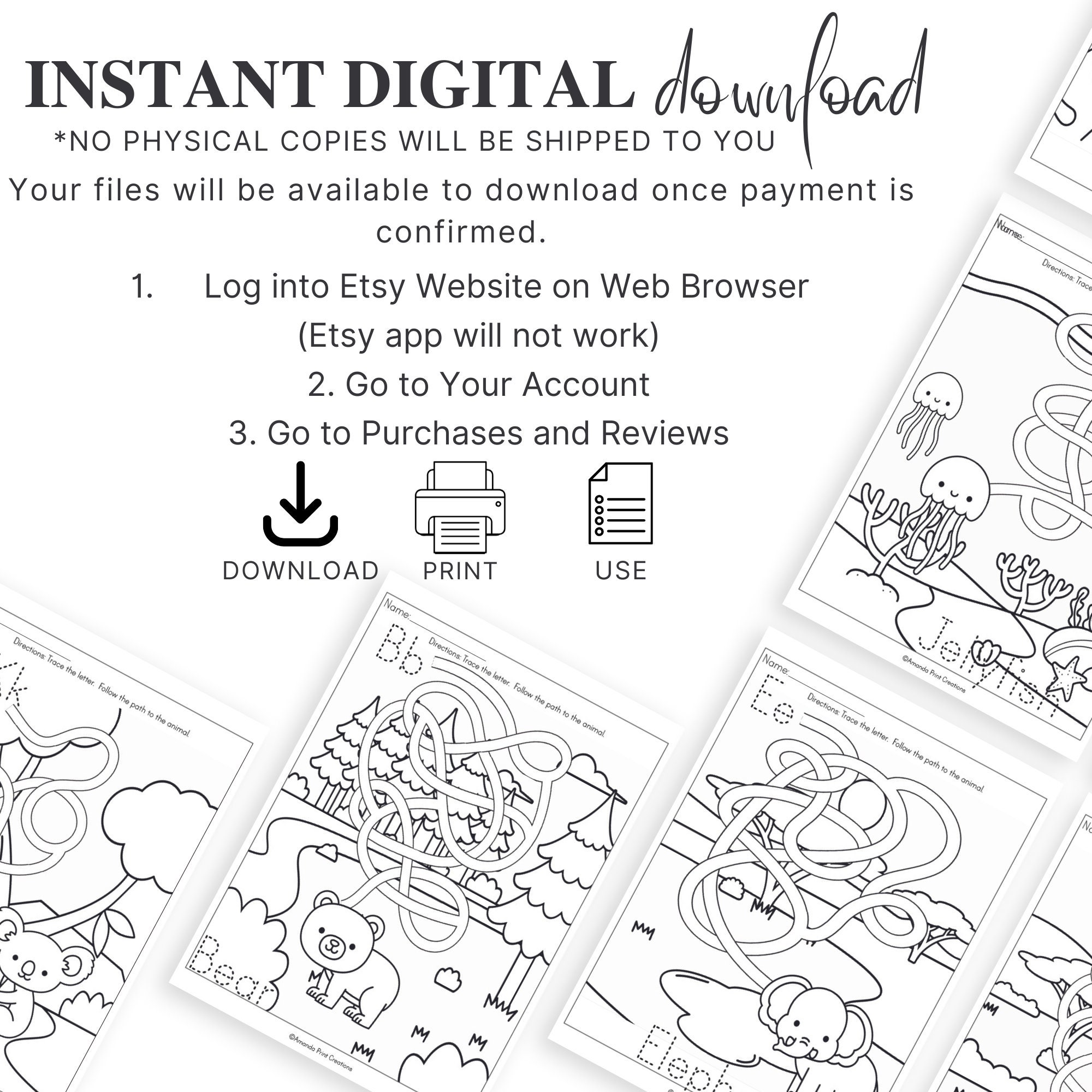 Alphabet Animal Mazes Activity Pages for Kids, Kids Maze Printable - Etsy