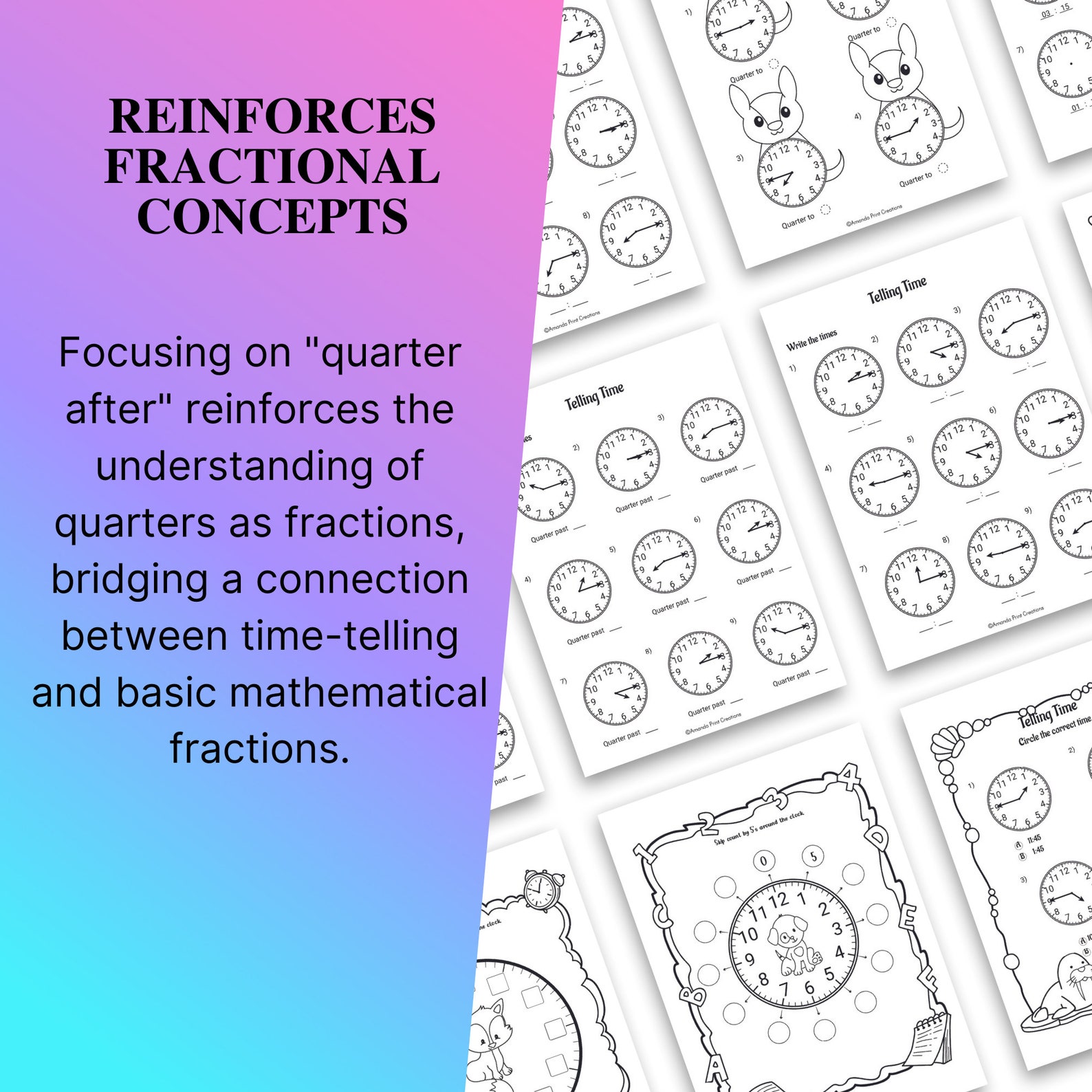 Telling Time Quarter Hour After Worksheets / Clock Practice for Kids ...