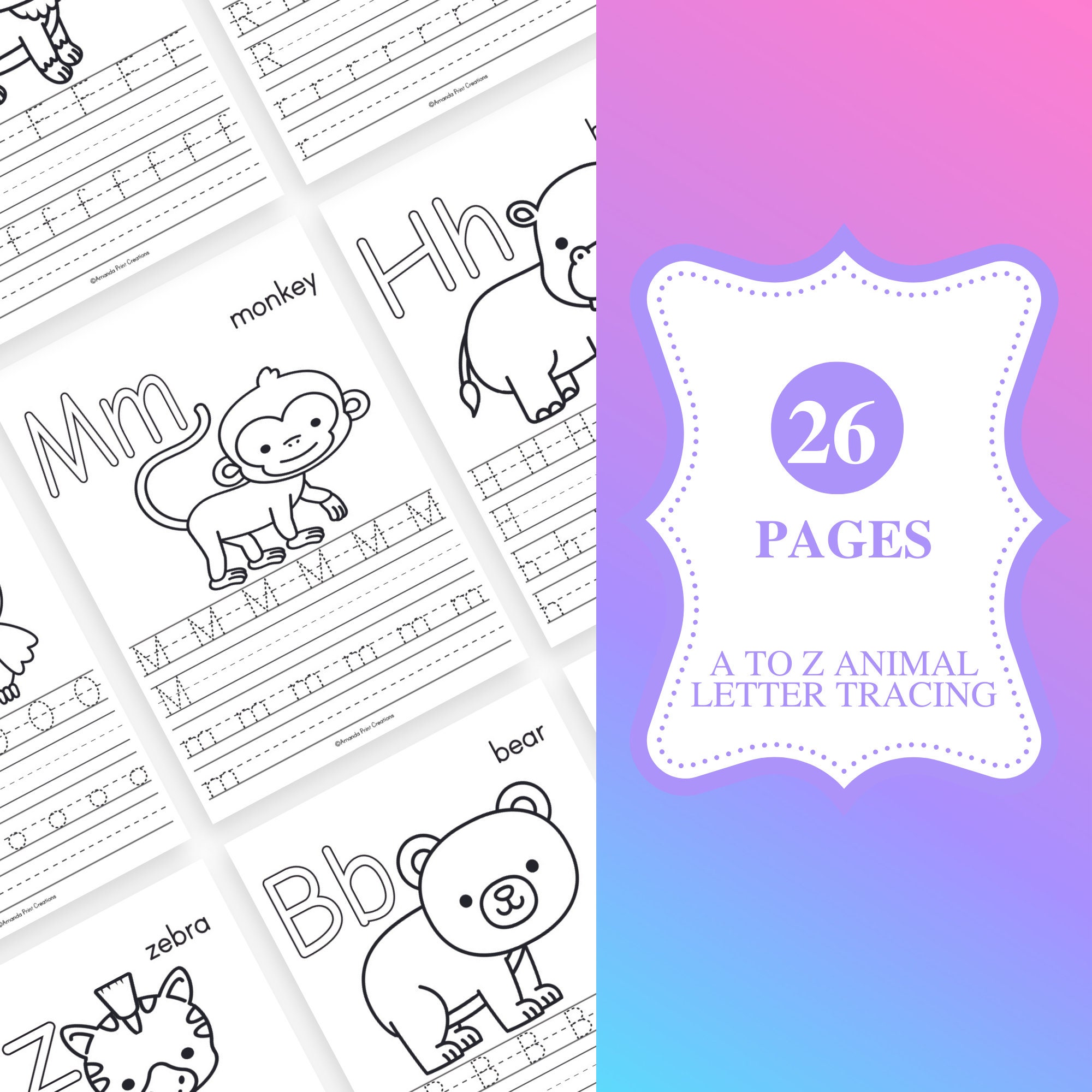 A to Z Letter Tracing Animal Coloring Pages /preschool Handwriting ...