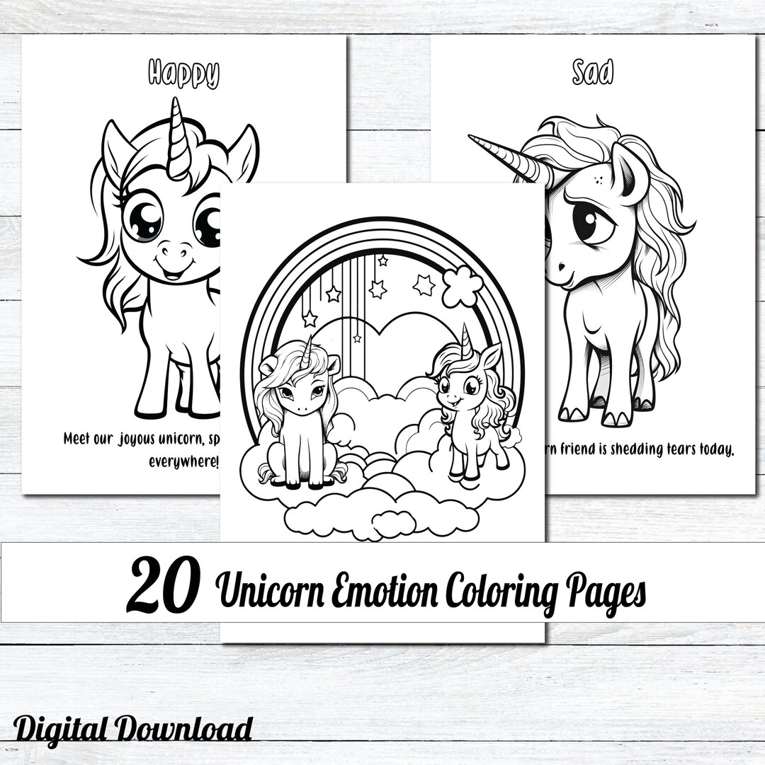 Magical Unicorns Rainbow of Emotions Fun Coloring Pages for - Etsy
