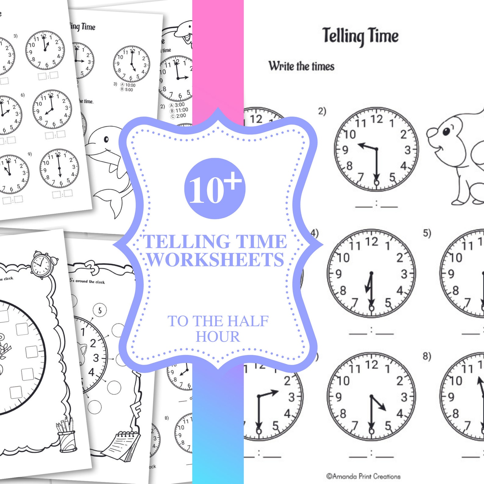 Telling Time to the Half Hour Worksheets / Clock Practice for Kids ...