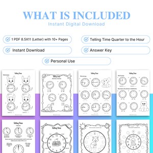 Telling Time Quarter to Hour Worksheets / Clock Practice for Kids ...