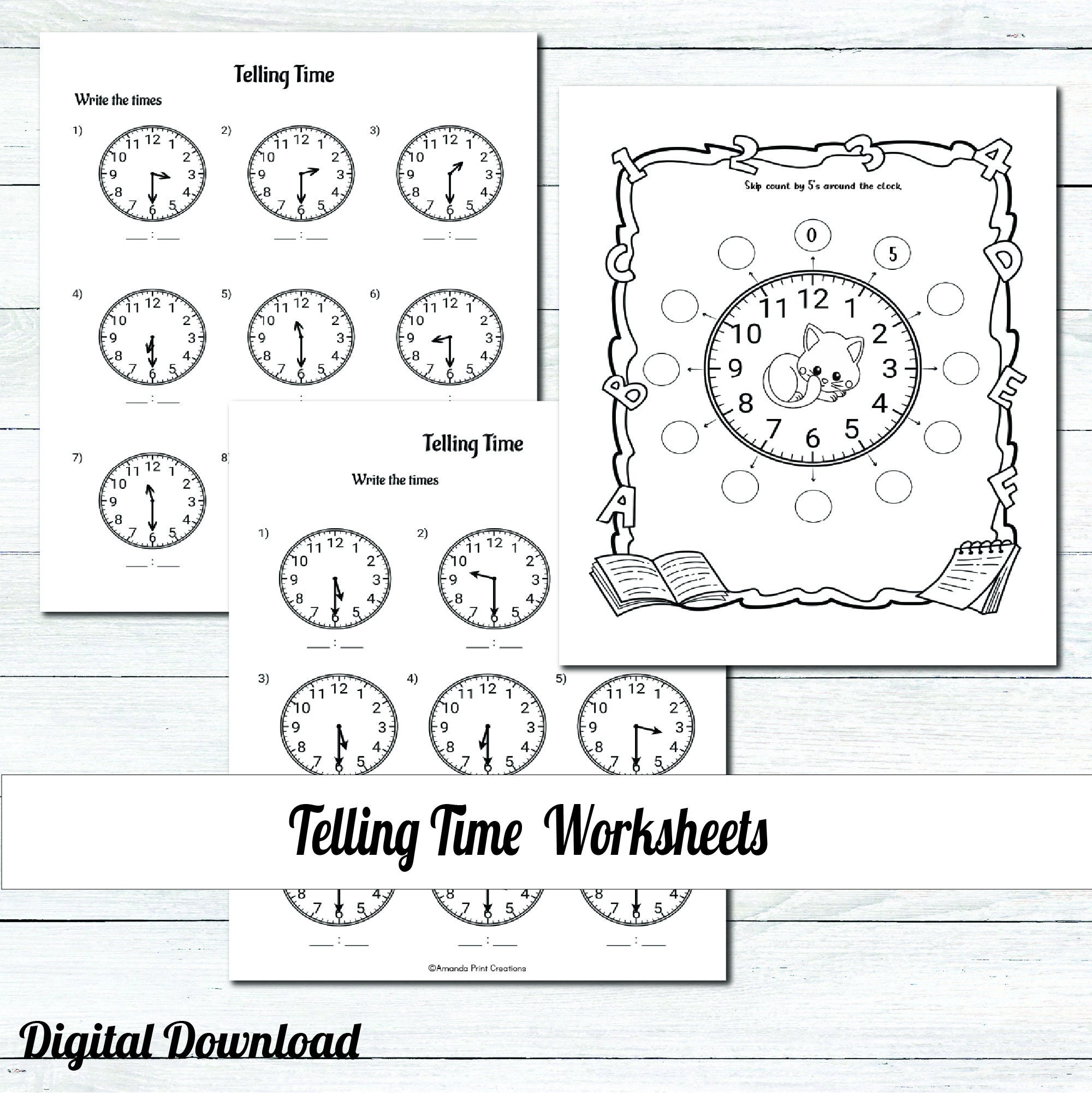 Telling Time to the Half Hour Worksheets / Clock Practice for Kids ...