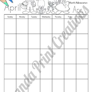 Undated Monthly Calendar for Kids, Calendar Practice for Kids, Undated ...