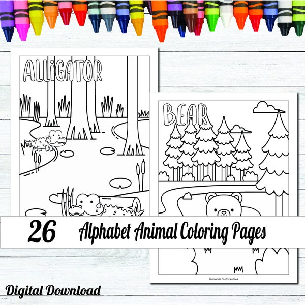 Animal Abc Coloring Pages - Etsy