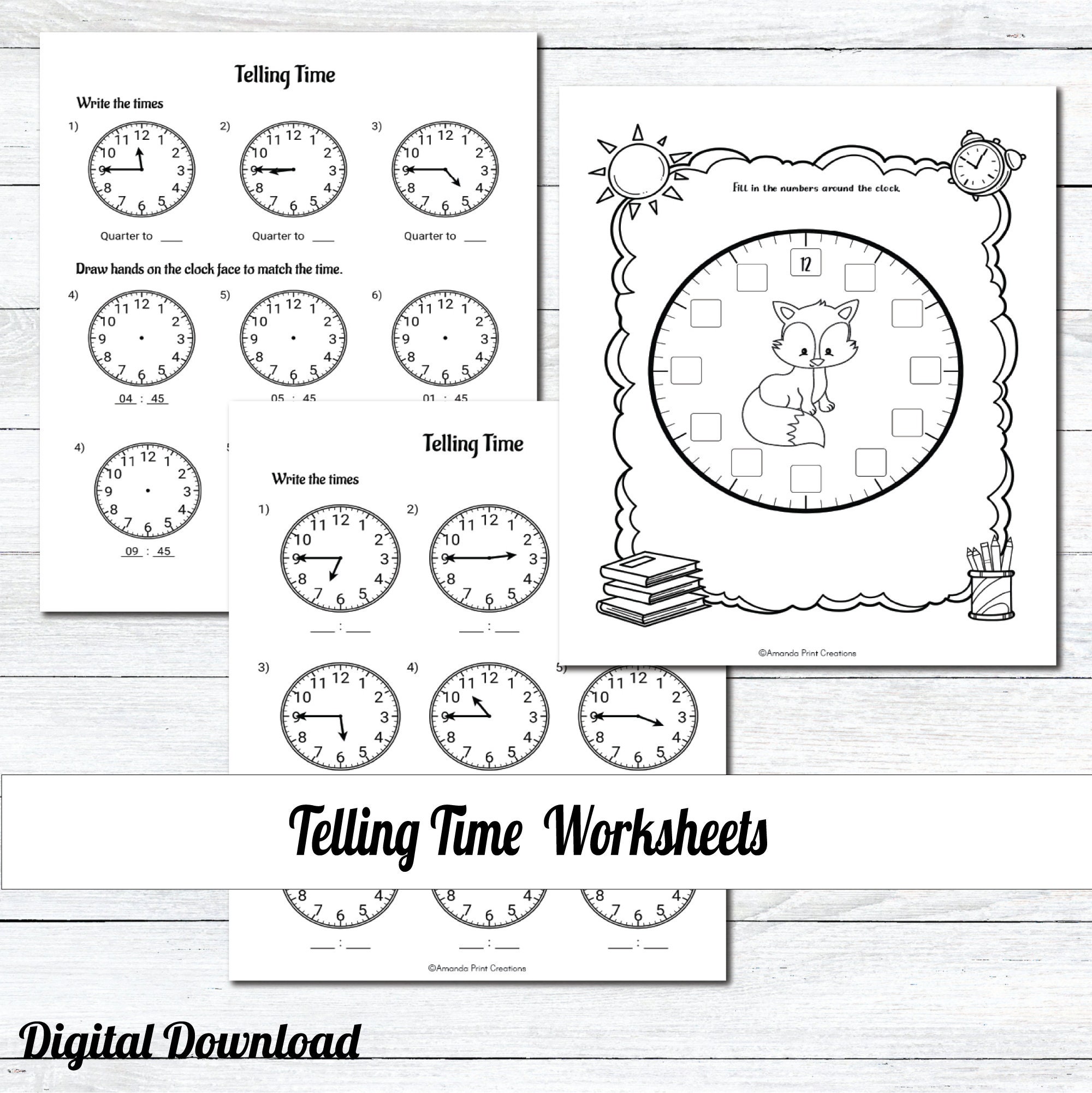 Telling Time Quarter to Hour Worksheets / Clock Practice for - Etsy