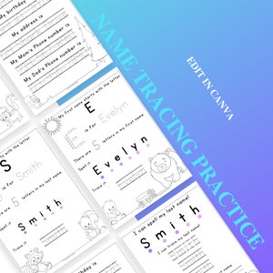 Editable Canva Name Tracing Worksheet - Preschool Handwriting Practice ...