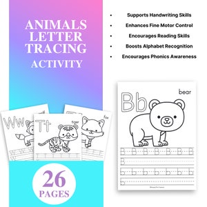 A to Z Letter Tracing Animal Coloring Pages /preschool Handwriting ...