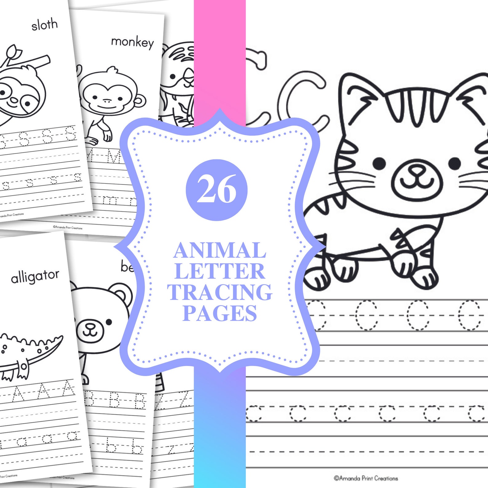 A to Z Letter Tracing Animal Coloring Pages /preschool Handwriting ...