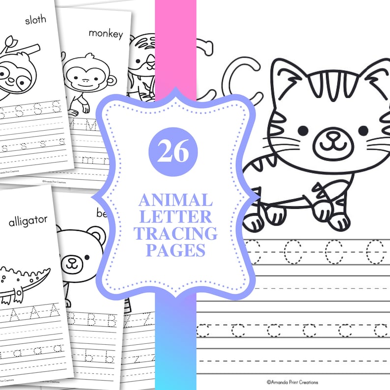 A to Z Letter Tracing Animal Coloring Pages /preschool Handwriting ...