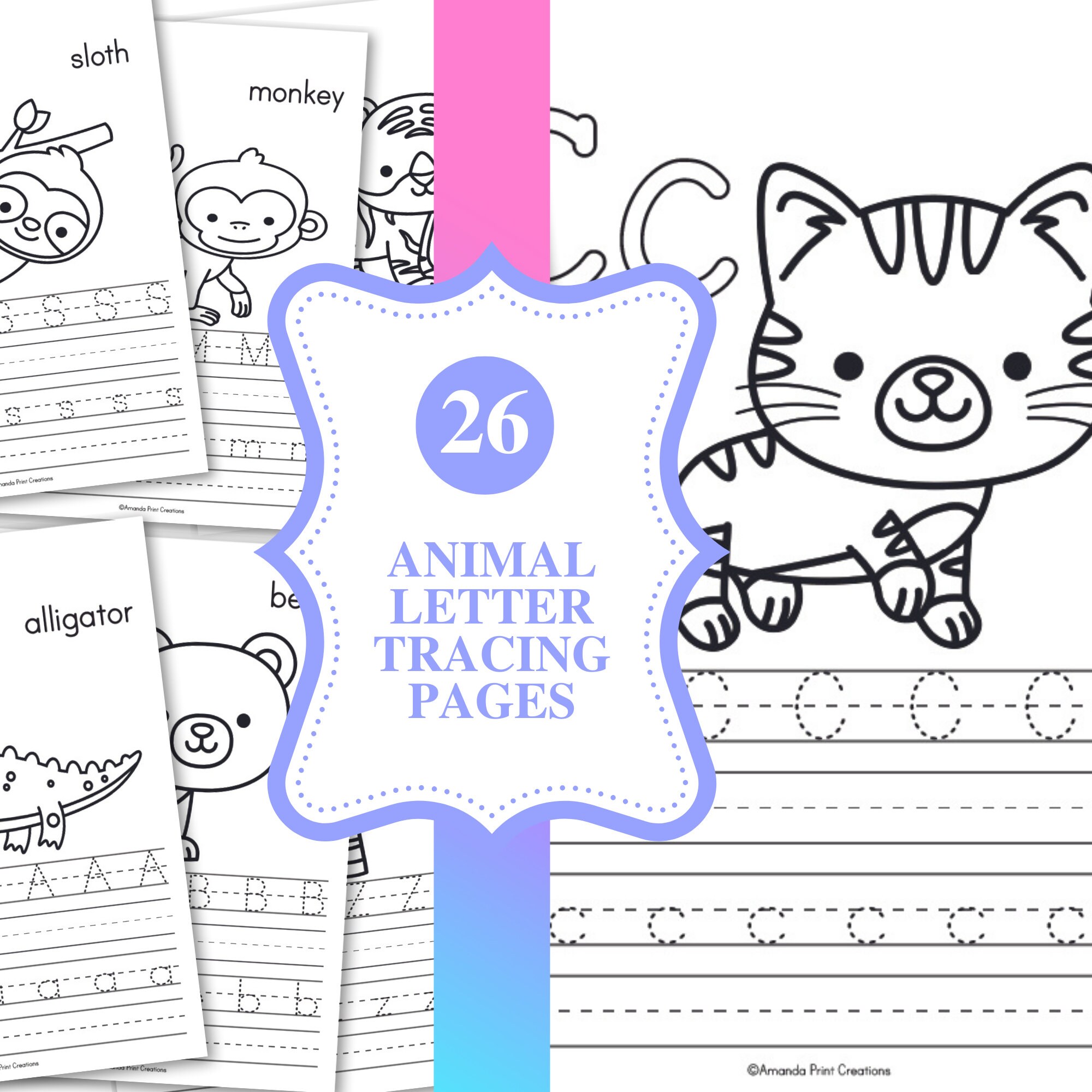 A to Z Letter Tracing Animal Coloring Pages /preschool Handwriting ...